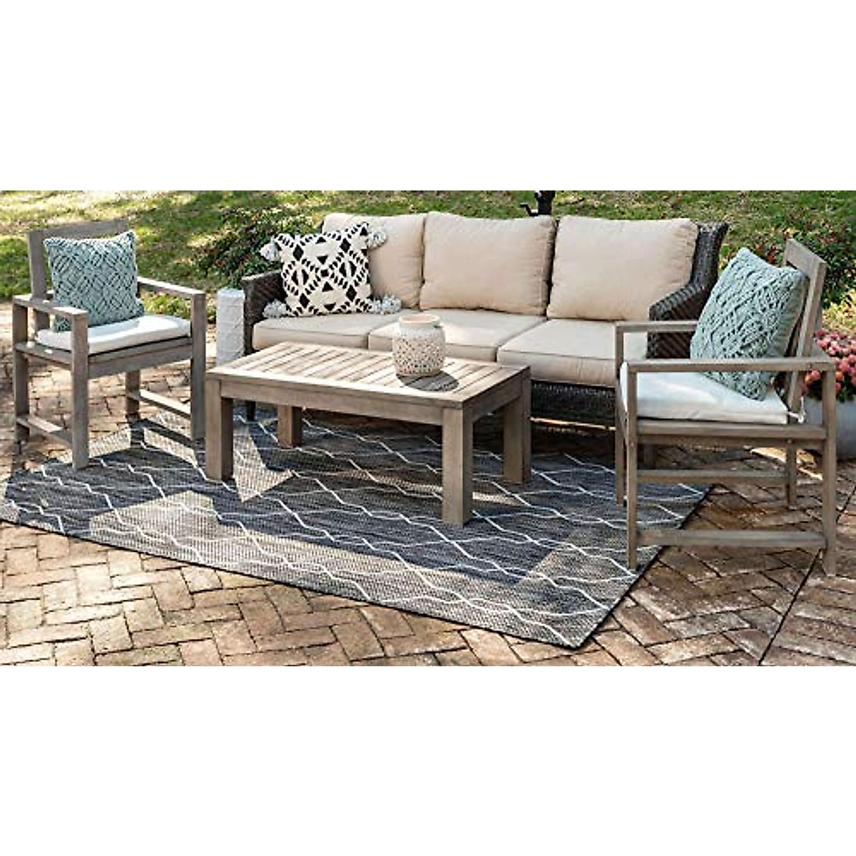 Unique Loom Outdoor Trellis Collection Area Rug - Links Trellis (5' 3" x 8' Rectangle, Charcoal/ Gray)