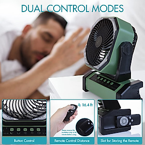 KITWLEMEN 20000mAh Camping Fan with LED Light, Auto-Oscillating Desk Fan with Remote & Hanging Hook, Rechargeable Battery Operated Tent Fan, 4 Timers USB Fan for Camping Jobsite Hurricane Emergency