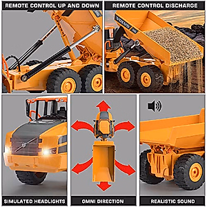 DOUBLE E Volvo RC Dump Truck Toy for Kids, Articulated Hauler, Remote Control Construction Toys Vehicles with Lights, Birthday Gifts Ideas for Boys Age 6 7 8 9 10 Year Old and up