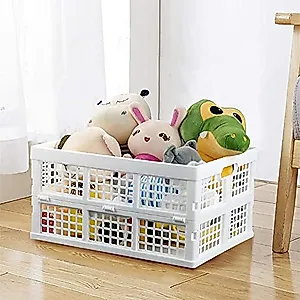 Sosody 34 L Large Collapsible Plastic Storage Crates, Folding Storage Baskets Stackable, White, 4 Packs