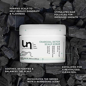 Unwash Charcoal Detox Scalp Scrub - Detoxify, Exfoliate, & Rebalance Hair & Scalp, Removes Build-Up, For Dry, Itchy Scalps Paraben Free, 8.82 oz