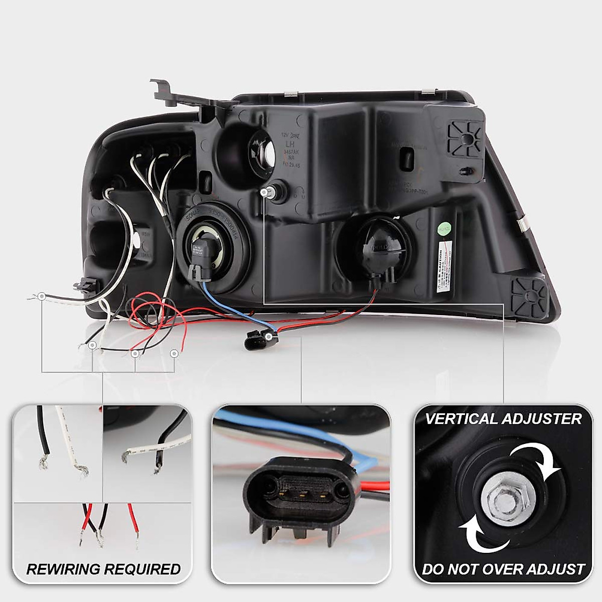 ACANII - For 2004-2008 Ford F150 LED Halo Ring Black Housing Projector Headlights Headlamps, Driver& Passenger Side