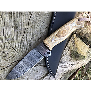 Perkin 7 Inches Damascus Steel Hunting Knife With Sheath SK500