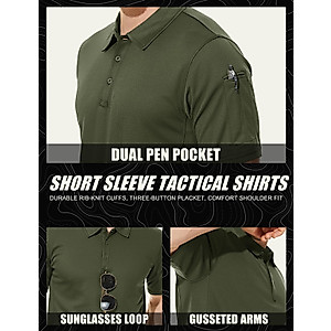MAGCOMSEN Tactical Polo Shirts for Men Short Sleeve Summer Golf Shirts Casual Polo Shirt for Men Army Green L