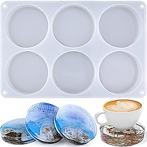 Resin Coaster Molds 6-Cavity Thick Round Coaster Silicone Molds for Resin Casting, Large Coaster Molds for Epoxy Resin DIY Custom Coasters Resin Art Gifts Home Decoration
