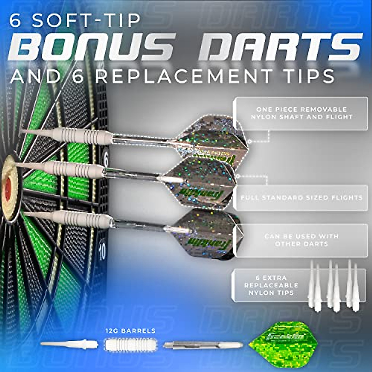 Franklin Sports Light Up Electronic Dart Board Set - LED Soft Tip Electric Dartboard with Digital Scoreboard - Adults + Kids Set - (6) Darts Included, Black/Green, 15"