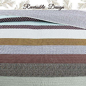 Cozy Line Home Fashions 100% Cotton Reversible Quilt Bedding Set, Cottage Stripe Gingham Check Coverlet Bedspread (Nesco Stripe, King-3 Piece)