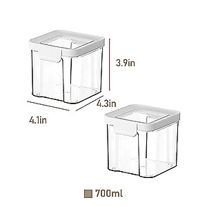 2 Pack Square Food Container Set with Lid, 0.7L Medium Pantry Airtight Storage Containers for Kitchen, BPA-Free Thick Plastic Canisters for Grains, Candies, Snacks, Cookies Container (700ml/23oz)