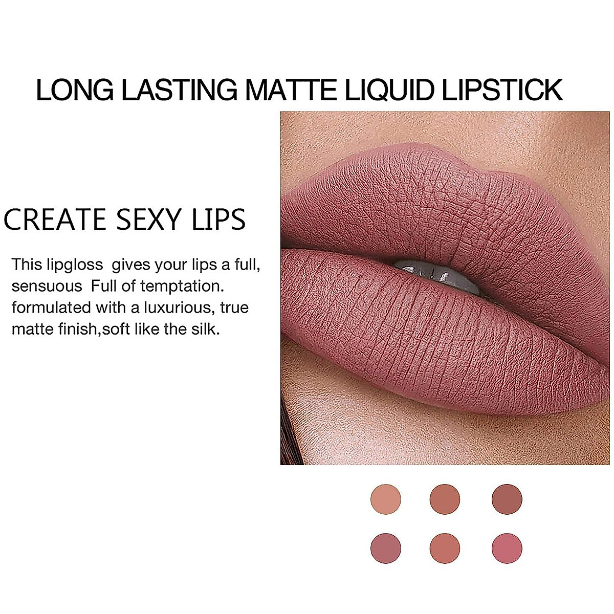 MAEPEOR Matte Liquid Lipstick 6PCS Nude Velvety Lip Gloss Kit Long-Lasting Wear Non-Stick Cup and Not Fade Lipstick Set for Warm or Cool Undertone (Nude Series, 6PCS-E)
