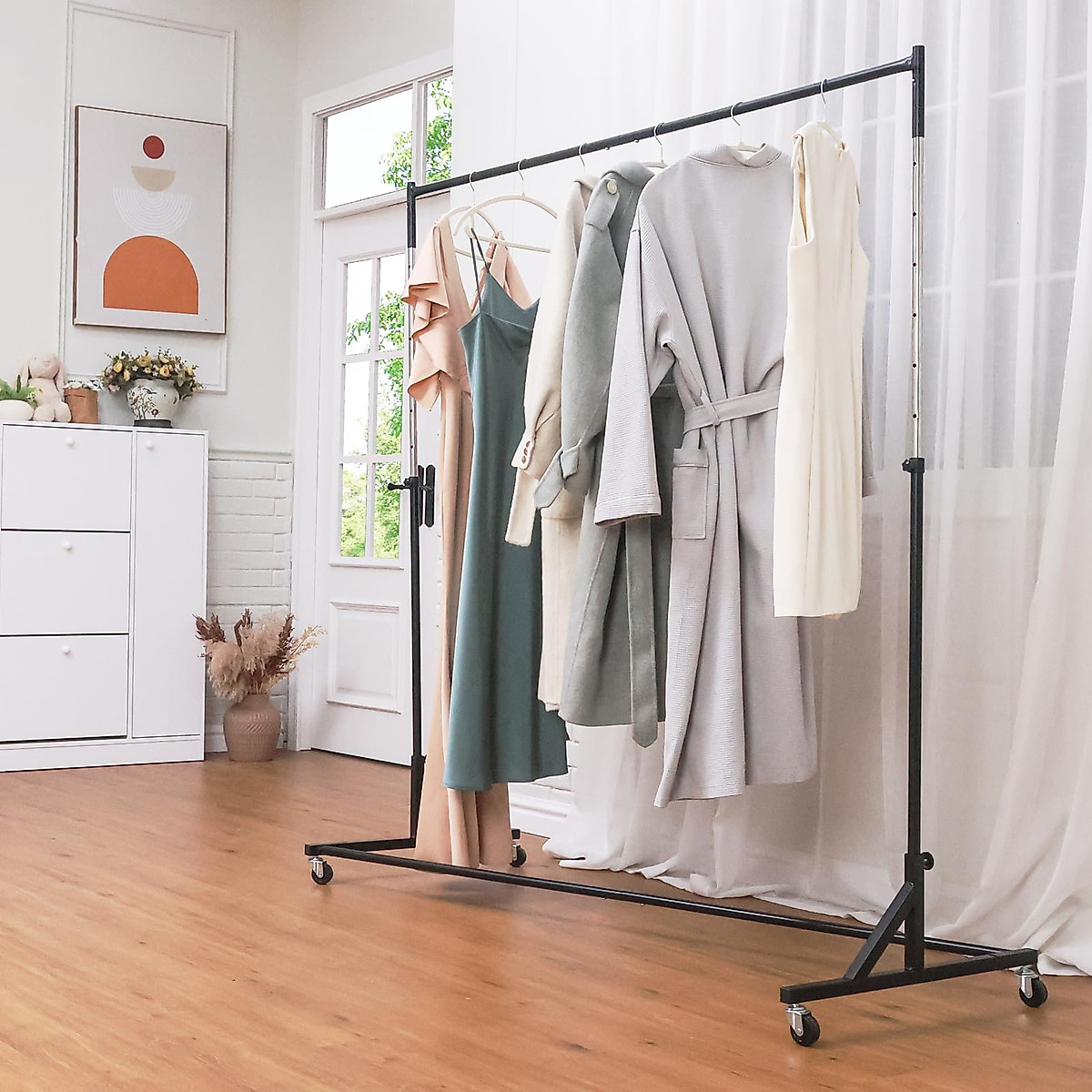 ALBAD Z Rack, Commercial Z Base Garment Rack, Heavy Duty Adjustable Rolling Clothes Rack with 300LBS Capacity, Industrial Pipe Clothing Rack on Wheels with Brakes, Portable Z Rack for Hanging Clothes