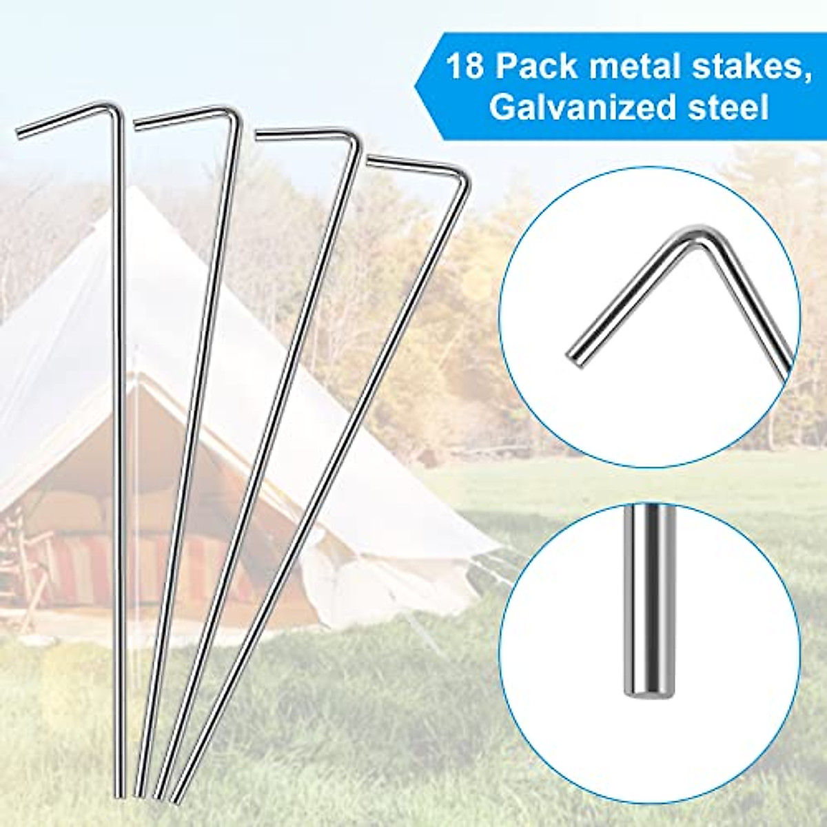 18 Pack Tent Stakes, Stakes for Outdoor Decorations, Tent Stakes Heavy Duty, Metal Stakes, Tent Garden Stakes for Gardening & Canopies, Outdoor Christmas Decorations