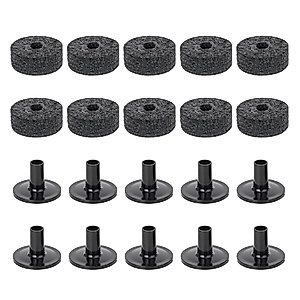 Yibuy Black Drum Set Replacement Parts 15mm Thick Felt Washers & Plastic Long Flanged Cymbal Sleeves Pack of 10