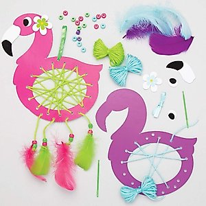 Baker Ross AT701 Flamingo Dreamcatcher Kits - Pack of 4, for Kids Arts and Crafts Projects