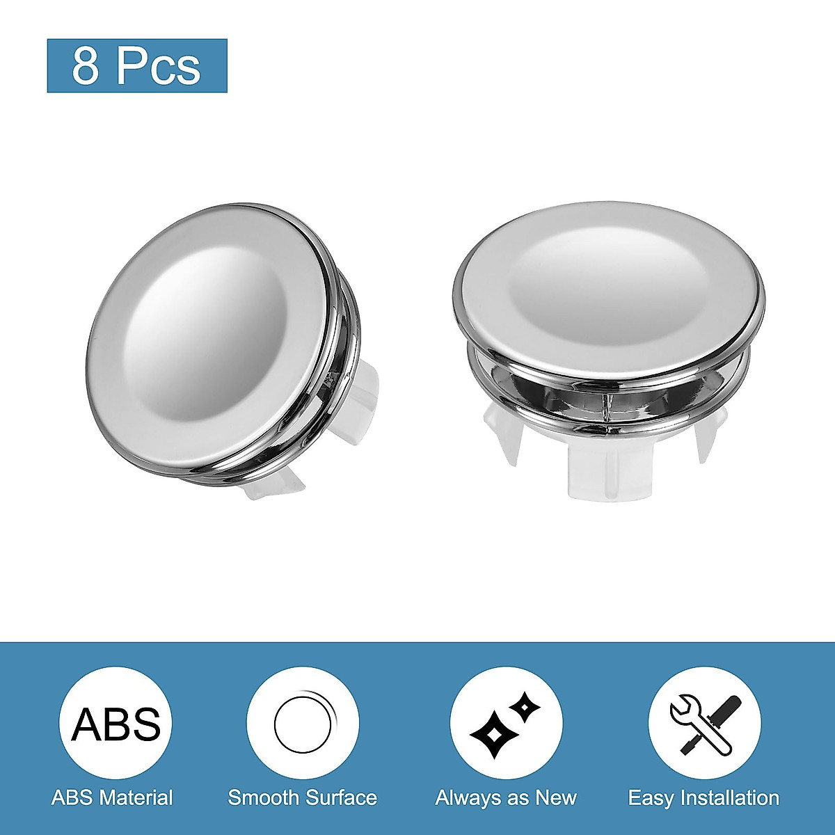 uxcell 8pcs Sink Overflow Rings, Bathroom Kitchen Basin Trim Bath Sink Hole Round Head Double Layer Plastic Overflow Drain Cover Insert in Hole (Silver Tone, White)