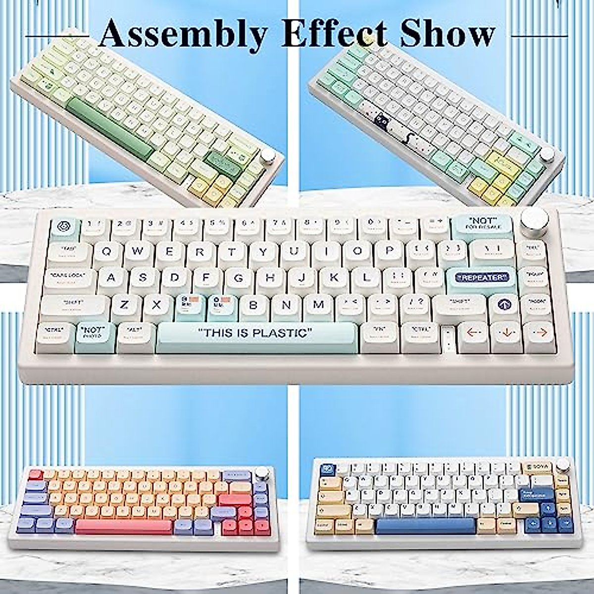 BOYI GMK67-65% Barebones Keyboard Kit,Hot Swap BT5.0/2.4G/Type-C Tri-Mode Wireless RGB Mechanical Keyboard PCB Mounting Kit with Silicone Pad,South-Facing LEDs Customized Keyboard Kit(White+Knob)