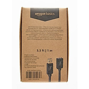 Amazon Basics USB-A 3.0 Extension Cable, 4.8Gbps High-Speed, Male to Female Gold-Plated Connectors, 3.3 Foot, Black