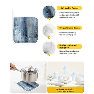 Carosoffe Blue Grey Modern Pot Holders Set of 2 Heat Insulation, Gray Abstract Art Oil Painting Hot Pads & Potholders for Kitchen, Retro Blue Smear Farmhouse Oven Mitts for Baking Cooking Barbecue