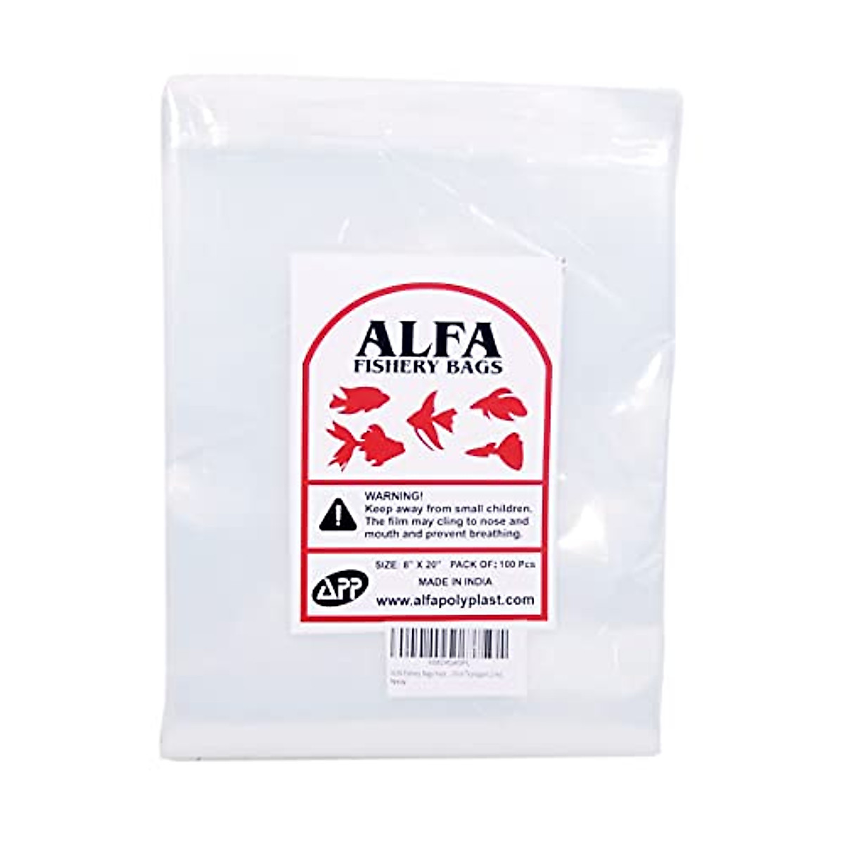 ALFA Fishery Bags Round Corners Bottom Leak Proof Clear Plastic Fish Bags Size 8 Inches for Marine and Tropical Fish Transport 2 mil. (8" x 20" / 100 Pack)