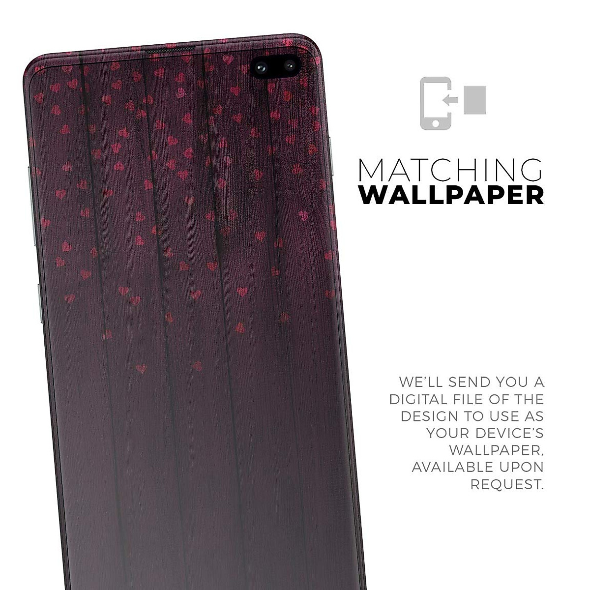 DesignSkinz Falling Micro Hearts Over Burgundy Planks of Wood Protective Vinyl Decal Wrap Skin Cover Compatible with The Samsung Galaxy S20 (Screen Trim & Back Glass Skin)