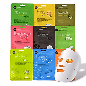 Celavi Essence Facial Face Mask Paper Sheet Korea Skin Care Moisturizing 9 Pack (Mix of 9)