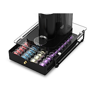 EVERIE Glass Drawer Holder Compatible with Nespresso Vertuoline Capsules, Compatible with 40 Big or 52 Small Vertuo Capsules, NP03-BL