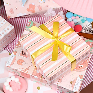 WRAPAHOLIC Baby Girl Wrapping Paper Roll - Cute Hobbyhorse and Baby Clothes Design Perfect for Celebration, Party, Baby Shower Present Packing - 4 Rolls - 30 inch X 120 inch Per Roll