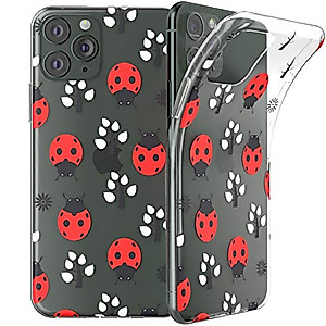 Toik Slim TPU Case for Apple iPhone 11 Pro Xs Max Xr 10 X 8 Plus 7 6s 5s SE Pattern Cute Trees Girls Clear Ladybugs Silicone Print Design Lightweight Protective Flexible Cover Women Red Gift