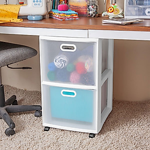 Sterilite Ultra 2 Drawer Filing Storage Cart, Plastic Rolling Cart with Wheels to Organize Desk, Office, White with Textured Clear Drawers, 4-Pack