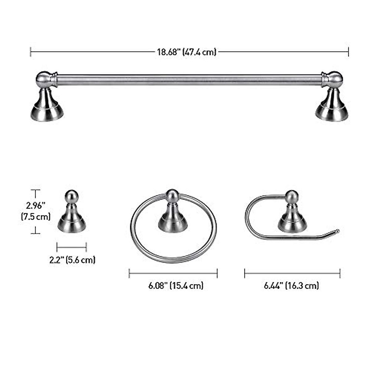 Globe Electric 51229 Jayden 5-Piece All-in-One Bathroom Set, Satin Nickel, 3-Light Vanity Light with White Opal Glass Shades, Towel Bar, Toilet Paper Holder, Towel Ring, Robe Hook