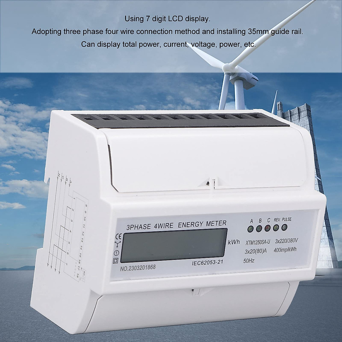 Electric Meter LCD Monitor Display for Din Guide Rail Guide Rail Meter 7P Phase 4 Wire *220V 380V Bit LCD Display Rail Bracket Measuring Meter Rail Fastener Power Meters