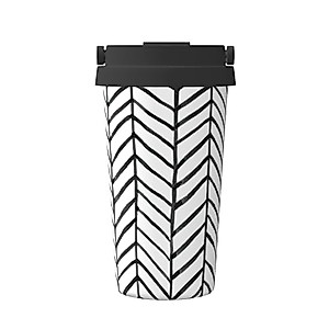 WANGXUEE black and white boho Print 500ml Stainless Steel Travel Tumbler Double Wall Vacuum Insulated Coffee Mug