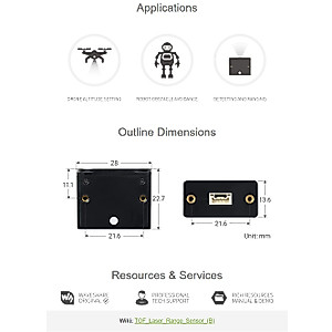 Waveshare TOF (Time of Flight) Laser Range Sensor (B) UART / I2C Bus Long Range Short Blind Zone