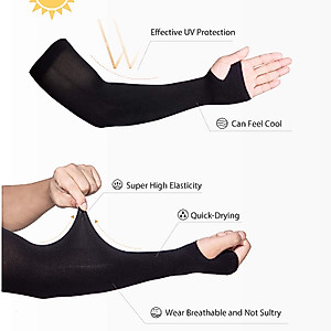 QXURkut Arm Sleeves for Women Men, 5 Pairs Cooling UPF50 UV Protection Sun Sleeves Sports Compression Sleeves to Cover Arms, Thumb Hole, Black