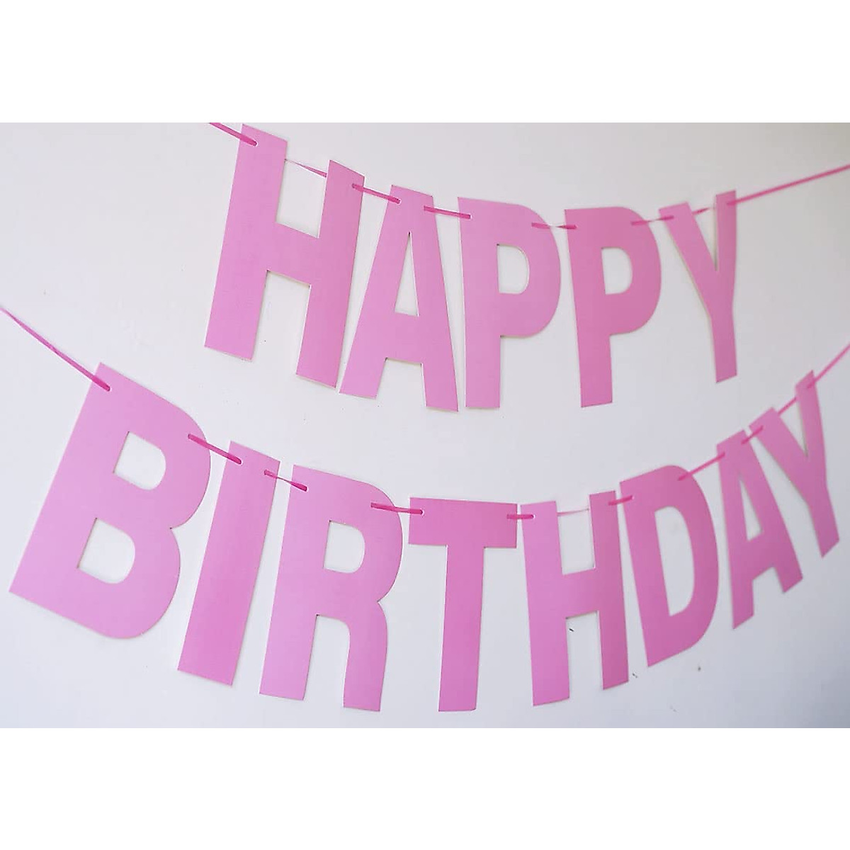 Prestrung Pink Happy Birthday Banner - Pink Happy Birthday Sign Garland Bunting Party Banner, Pink Birthday Decorations for Girls & Women