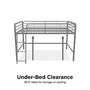 DHP Jett Junior Full Metal Loft Bed, Silver