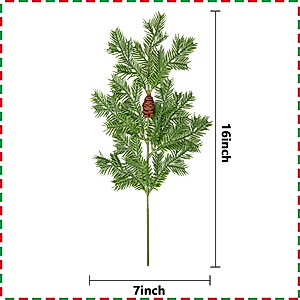 Watayo 8 Pcs Large Artificial Pine Needles Branches- 16" x 7" Christmas Fake Greenery Pine Picks with Pinecone- Faux Pine Leaves Sprigs for Christmas Garland Wreath & Home Garden Decoration