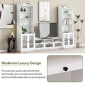 Modern Chic Elegant Entertainment Wall Unit with Tall Cabinets, Multifunctional TV Stand Set for TVs Up to 70", Television Stand with Acrylic Board Door, for Living Room, White