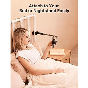 JSAUX Phone Holder for Desk and Bed Compatible with iPhone 15 14 13 12 Overhead Phone Mount Gooseneck Phone Stand Flexible 360 Lazy Long Arm Clamp Clip for Table Bedside [1-Pack, Black]