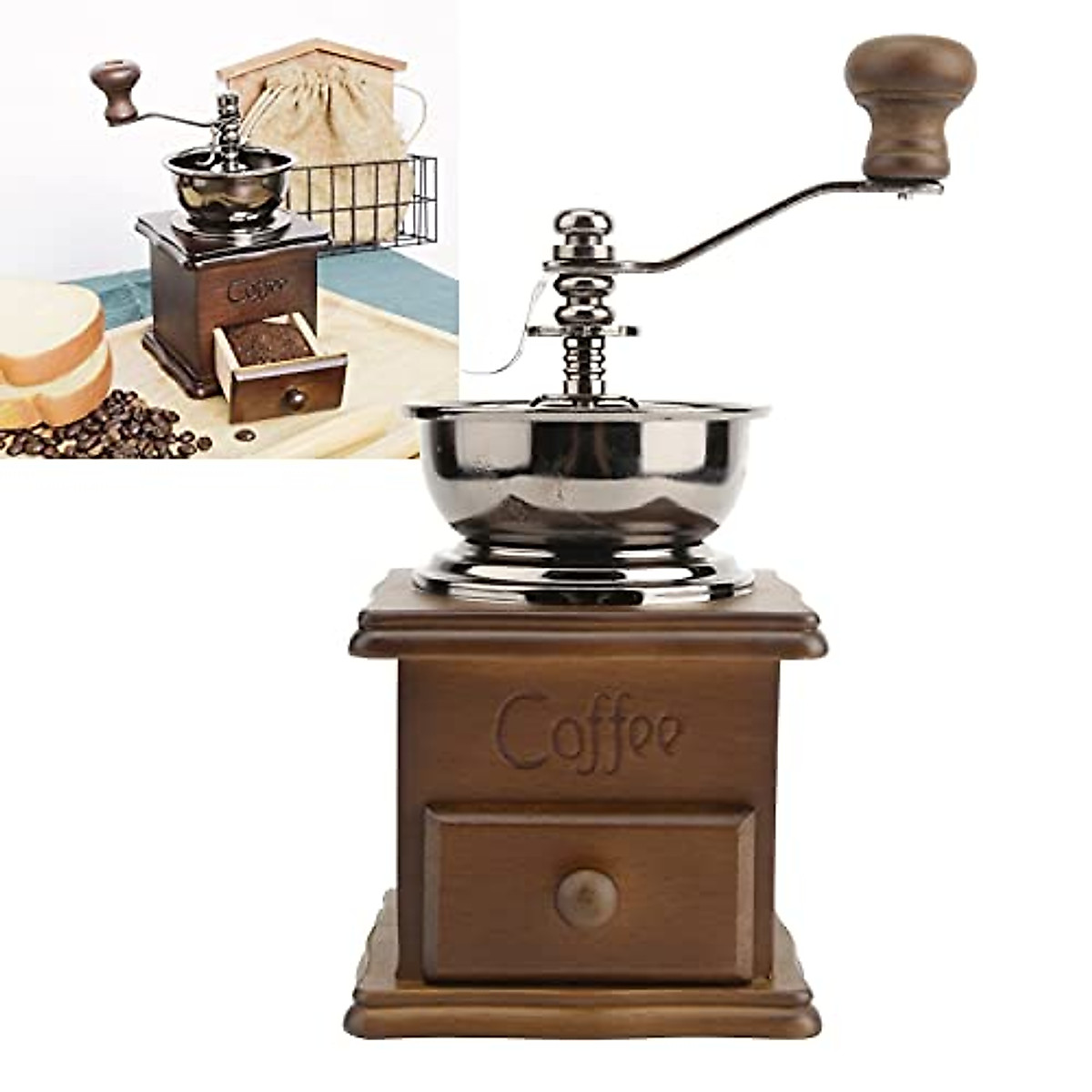 Hand Crank Grinder Steel Core Manual Coffee Bean Grinder Retro style for Home Camping Classic Mini Coffee Mill Hand Crank Coffee Grinder With Wooden handle
