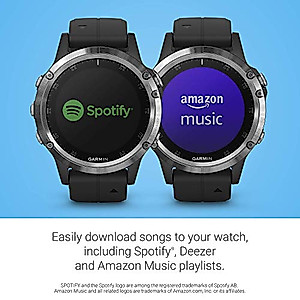 Garmin fēnix 5 Plus, Premium Multisport GPS Smartwatch, features Color Topo Maps, Heart Rate Monitoring, Music and Pay, Black/Silver (Renewed)
