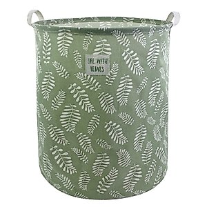 Mziart Large Foldable Laundry Basket Organizer, Collapsible Laundry Hamper Fabric Clothes Toy Storage Basket Nursery Hamper Storage Bin for Household Bedroom, Bathroom, College Dorm (Small White Leaf)