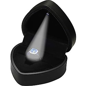 LED Black Ring Box for Proposal, Wedding, Engagement, Birthday, Valentine' Day, Mother's Day, Father's Day, Christmas...Luxury Heart Shaped Design LED Ring Jewelry Gift Box with Light