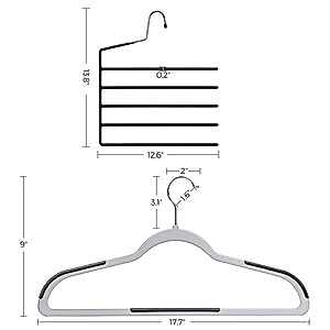 SONGMICS 50-Pack Coat Hangers and 4 Pants Hanger Bundle, Open Pants Organizers, Plastic and Metal Hangers, Multipurpose, Non-Slip, Light and Dark Gray, Black UCRF50G and UCRI034B02
