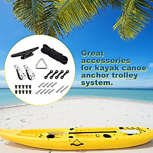 Yetaha Kayak Canoe Anchor Trolley Kit, 30Feet Nylon Rope Cleat Ring Pulleys Snap Hook Camel Back Screw Rivets Accessories for Kayak Canoes Boat