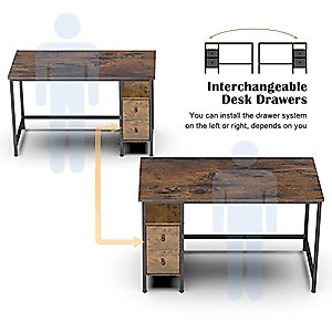 GIKPAL Computer Desk for Home Office, Study Writing Desk with 2 Drawers, Desk with Storage for Bedroom 47 inch, Black/Rustic Brown (Rustic Brown)