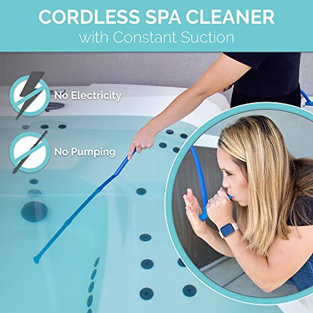 Hot Tub Vacuum Spa Vac - Manual, Cordless Spa Cleaner with Constant Suction - Handheld, Kink-Free Hose and Wand for Dirt, Grass, and Other Debris