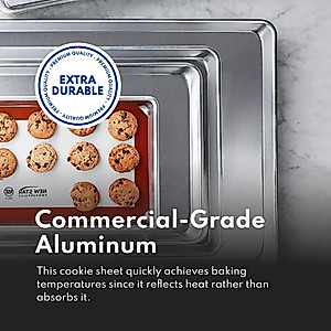 New Star Foodservice 537232 Commercial-Grade 18-Gauge Aluminum Sheet Pan/Bun Pan, 13" L x 18" W x 1" H (Half Size) | Measure Oven (Recommended)