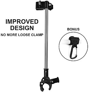 SILLY MONKEY Improved Design Umbrella Holder and Bonus Stroller Hook - Adjustable Parasol Clamp Mount for Stroller, Wheelchair, Rollator, Bike, Pram Sunshade - Complete with Non-Slip Multipurpose Clip
