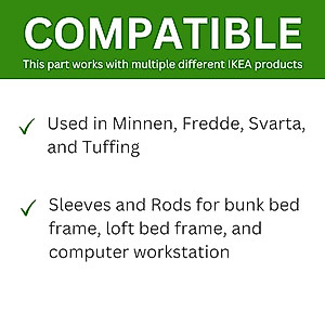 Spare Hardware Parts Bed Frame Set, Long Round Coupling Nut Sleeve and Threaded Rod (Replacement for IKEA Part #106986 + 100013) (Pack of 4 Each)