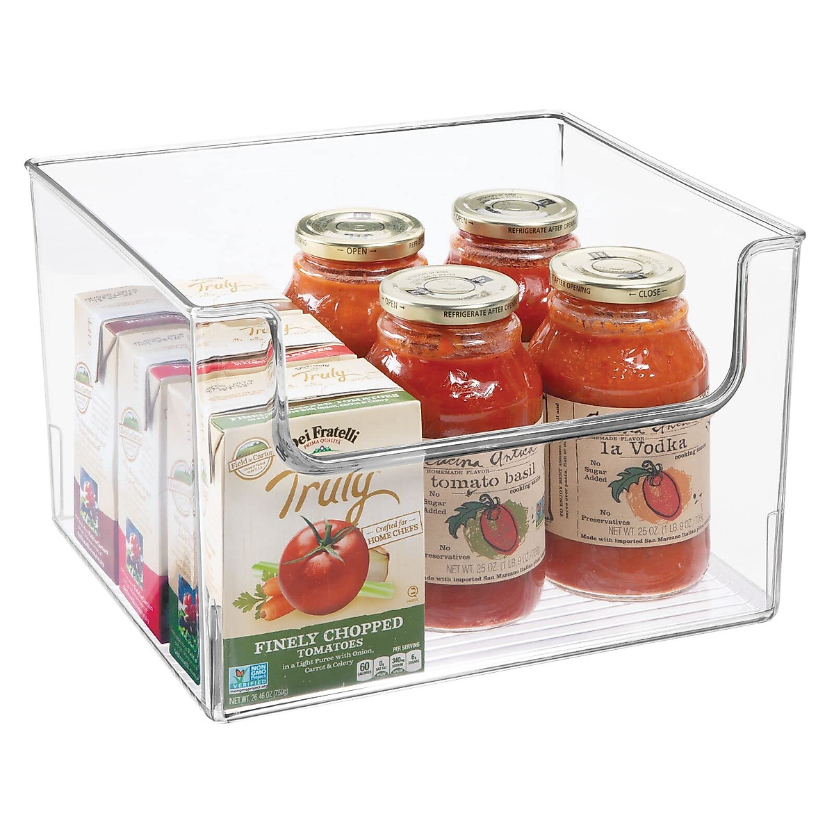 mDesign Modern Plastic Open Front Dip Storage Organizer Bin Basket for Kitchen Organization - Shelf, Cubby, Cabinet, and Pantry Organizing Decor - Ligne Collection - 4 Pack - Clear